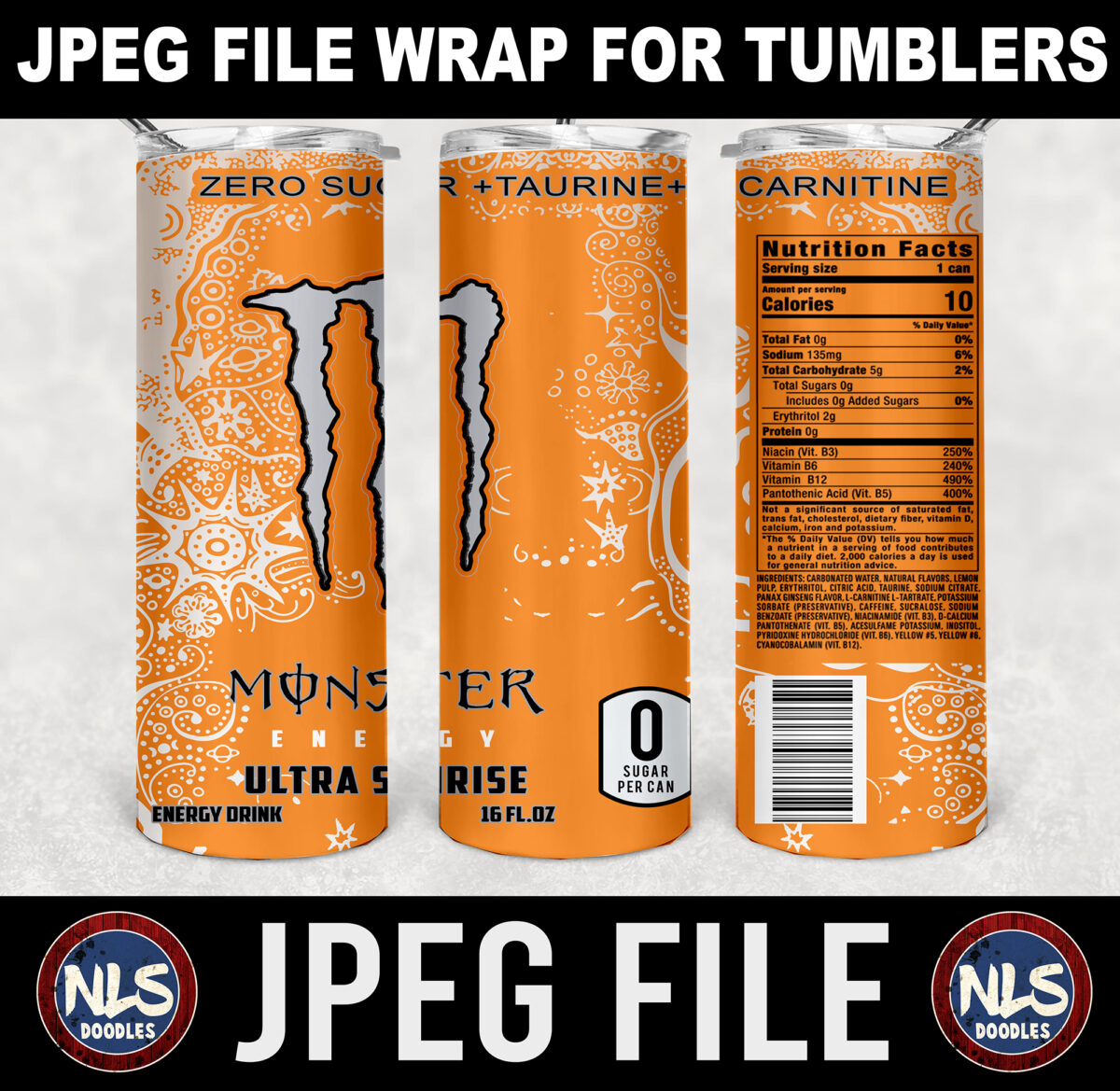 Monster energy drink ultra sunrise-20oz tumbler wrap-jpeg- DIGITAL ...