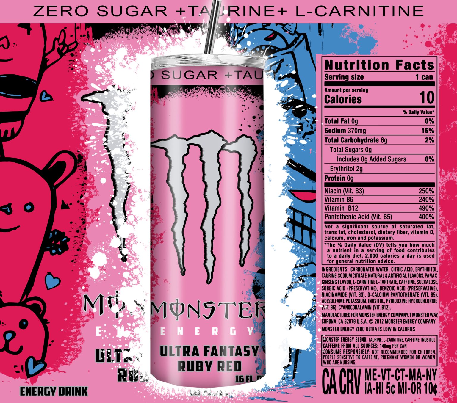 monster ultra fantasy ruby red label-20oz tumbler label wrap-png ...