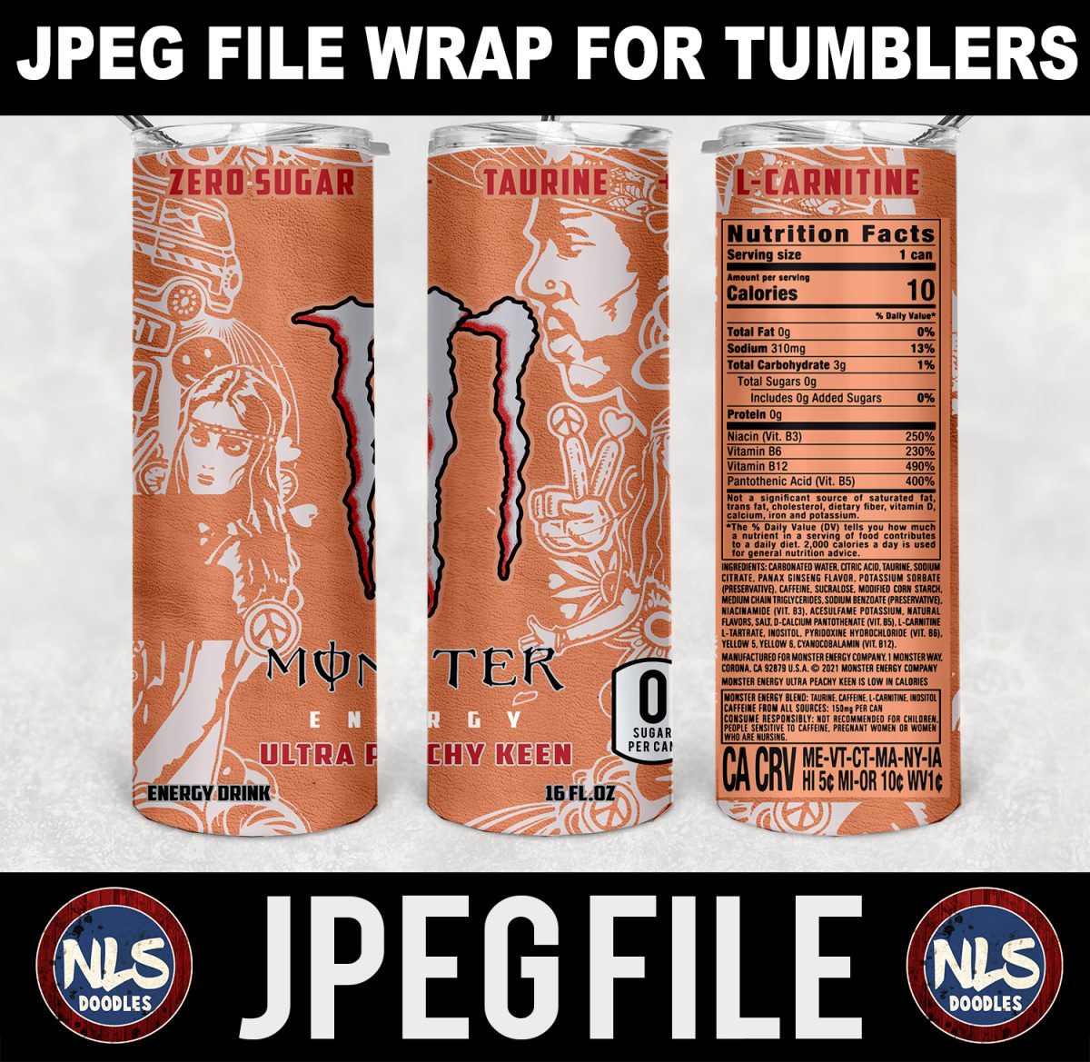 Monster energy drink ultra blue-20oz tumbler wrap-jpeg- DIGITAL ...